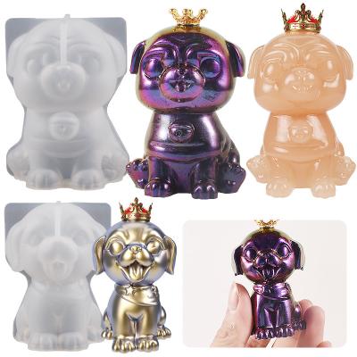 China Crystal Drip Glue 3D Dog Mold Cartoon Animal Mirror Laifu Golden Retriever Dog Gypsum Candle Silicone Mold for sale