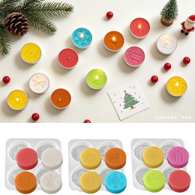 China Christmas-themed 4-piece Tea Wax Silicone Mold DIY Christmas Elements Round Scented Candle Plaster Mold for sale
