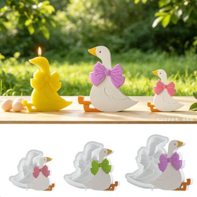 China DIY Cross-border New Large, Medium, And Small Bow White Goose Aroma Gypsum Candle Ornaments Silicone Molds for sale