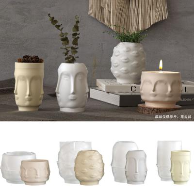 China European Style Multi-faceted Facial Lip Vase Silicone Mold DIY Aromatherapy Gypsum Flower Pot Floral Decoration Mold for sale