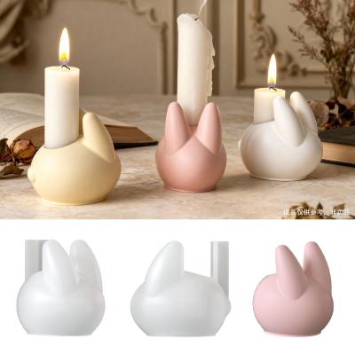 China Easter Rabbit Candlestick Decoration Silicone Mold DIY Aromatherapy Candle Base Rabbit Gypsum Mold for sale