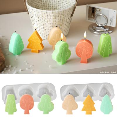 China Crystal Dropper Resin Mirror Three Connected Tree And Plant Display Table DIY Aromatherapy Candle Gypsum Decoration Silicone Mold for sale