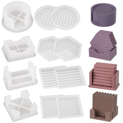 China DIY Dropper Adhesive Hexagonal Square Circular Grid Honeycomb Coaster Storage Box Gypsum Table Silicone Mold for sale