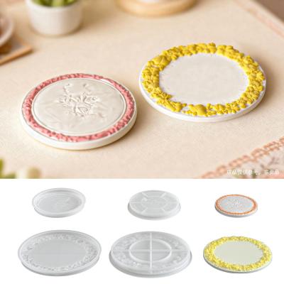 China Circular Relief Lace Tray Ornament Base Silicone Mold DIY Lace Photo Frame Pendant Dropper Mold for sale