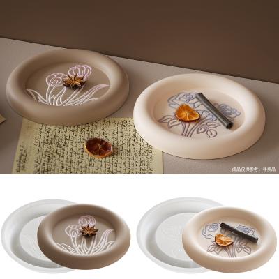 China DIY Glue Resin Gypsum Circular Arc Rose Tulip Relief Pattern Tray Plate Silicone Mold for sale