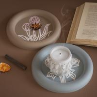 China DIY Glue Resin Gypsum Circular Arc Rose Tulip Relief Pattern Tray Plate Silicone Mold for sale