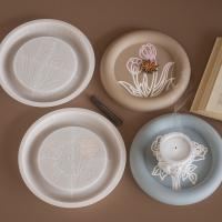 China DIY Glue Resin Gypsum Circular Arc Rose Tulip Relief Pattern Tray Plate Silicone Mold for sale