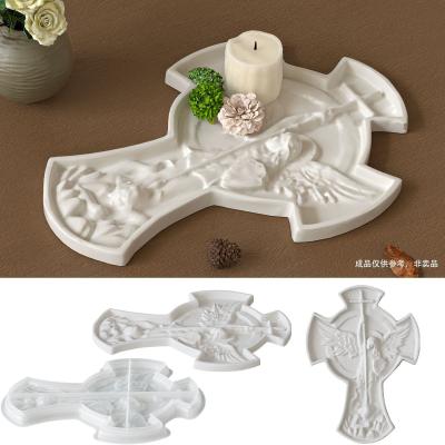 China Mike Angel Cross Tray Silicone Mold DIY Aromatherapy Gypsum Candle Storage Ornament Dish Dropping Mold for sale