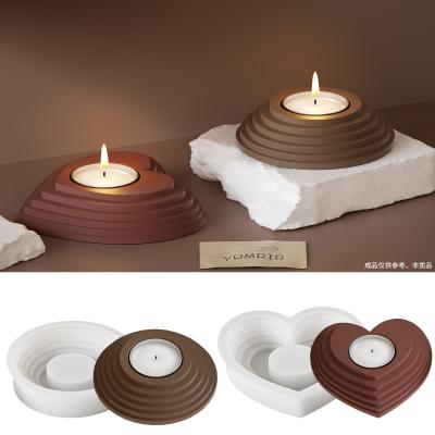 China DIY Resin Drip Resin Gypsum Round Heart Terraced Step Candle Stand Base Accessory Decorative Table Silicone Mold for sale