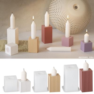 China DIY Crystal Resin Gypsum Square Striped Candlestick Decorative Silicone Mold Wholesale for sale