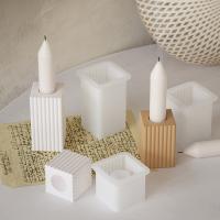 China DIY Crystal Resin Gypsum Square Striped Candlestick Decorative Silicone Mold Wholesale for sale