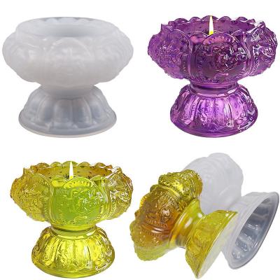 China DIY Crystal Drop Glue Lotus Lace Base Integrated Candle Ornament Candle Holder Silicone Mold for sale