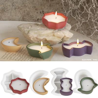 China DIY Crystal Drip Glue Halloween Ghost Spider Web Moon Candy Storage Tray Gypsum Candle Cup Silicone Mold for sale