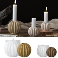 China Ins Fan-shaped Striped Round Candle Candlestick Silicone Mold DIY Aromatic Plaster Candle Base Accessory Mold for sale