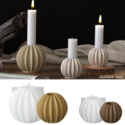 China Ins Fan-shaped Striped Round Candle Candlestick Silicone Mold DIY Aromatic Plaster Candle Base Accessory Mold for sale