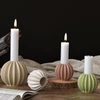 China Ins Fan-shaped Striped Round Candle Candlestick Silicone Mold DIY Aromatic Plaster Candle Base Accessory Mold for sale
