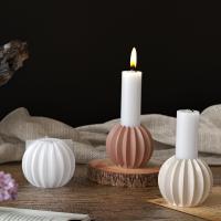 China Ins Fan-shaped Striped Round Candle Candlestick Silicone Mold DIY Aromatic Plaster Candle Base Accessory Mold for sale