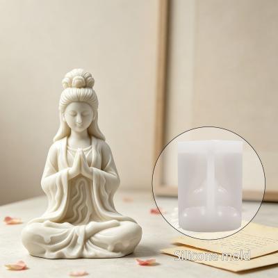 China New 3D Sitting Meditation Guanyin Silicone Mold Cross-border DIY Aromatherapy Candle Gypsum Buddha Statue Decoration Mold for sale