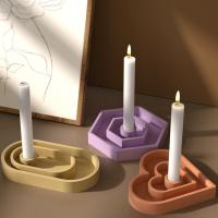 China DIY Aromatherapy Gypsum Double Heart Pentagram Oval Hexagonal Candle Holder Tray Silicone Mold for sale