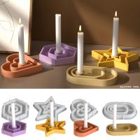 China DIY Aromatherapy Gypsum Double Heart Pentagram Oval Hexagonal Candle Holder Tray Silicone Mold for sale