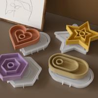 China DIY Aromatherapy Gypsum Double Heart Pentagram Oval Hexagonal Candle Holder Tray Silicone Mold for sale