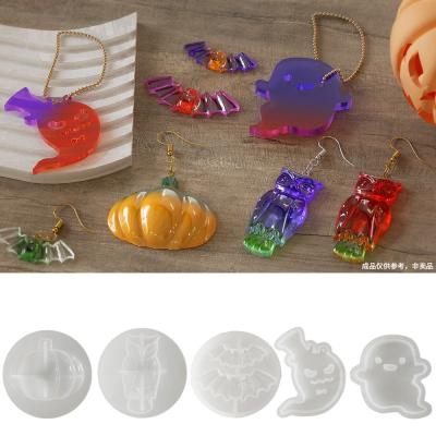 China DIY Crystal Resin Halloween Demon Ghost Semi-3D Pumpkin Bat Owl Pendant Earrings Silicone Mold for sale