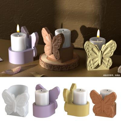 China Aromatherapy Gypsum Cement Resin Butterfly Storage Box Silicone Mold DIY Aroma Candle Cup Decoration Mold for sale