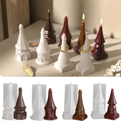 China Castle Geometry Tower Ring Holder Fragrant Stone Gypsum Silicone Mold DIY Aromatherapy Candle Ornament Grinding Tool for sale