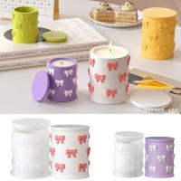 China Embossed Bow Pattern Storage Jar Silicone Mold DIY Aromatherapy Gypsum Candle Cup Dropper Pen Holder Ornament Mold for sale