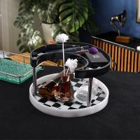 China DIY Drip Glue Resin Gypsum Round Moon Chessboard Double Layer Storage Box Tray Silicone Mold for sale