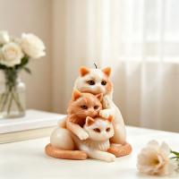 China DIY Parent Child Cat Home Gypsum Silicone Mold Three Dimensional Cat Aromatherapy Candle Mold for sale