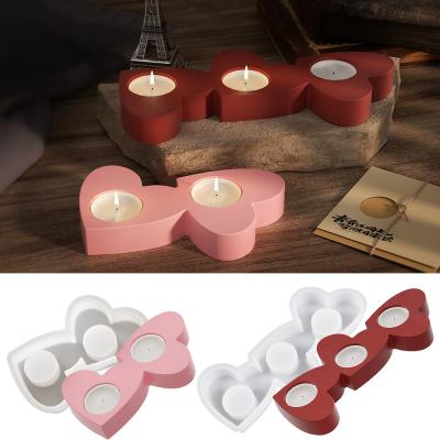 China DIY Glue Drop Love Multi Hole Candle Stand Decoration Valentine's Day Candlelight Dinner Gypsum Candle Cup Silicone Mold for sale