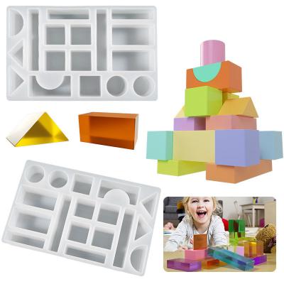 China Crystal Drip Glue DIY Building Blocks Grinding Tools Geometric Building Blocks Rectangular Stacking Music Mirror Silicone Mold for sale
