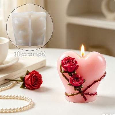 China Rose Love Aromatherapy Candle Silicone Mold 3D Valentine's Day Heart DIY Gypsum Dropping Pendant Mold for sale