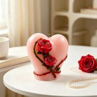 China Rose Love Aromatherapy Candle Silicone Mold 3D Valentine's Day Heart DIY Gypsum Dropping Pendant Mold for sale
