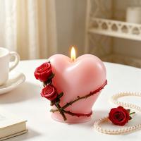 China Rose Love Aromatherapy Candle Silicone Mold 3D Valentine's Day Heart DIY Gypsum Dropping Pendant Mold for sale