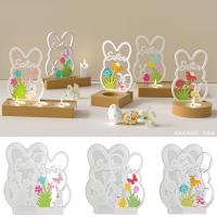 China DIY Easter Rabbit Shaped Hollow Flower Butterfly Bunny Insert Board Candle Holder Ornament Gypsum Silicone Mold for sale