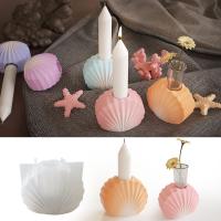 China DIY Gypsum Cement Shell Candlestick Mold Striped Shell Flower Vase Candleholder Mirror Dropping Silicone Mold for sale