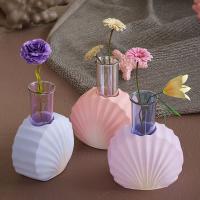 China DIY Gypsum Cement Shell Candlestick Mold Striped Shell Flower Vase Candleholder Mirror Dropping Silicone Mold for sale
