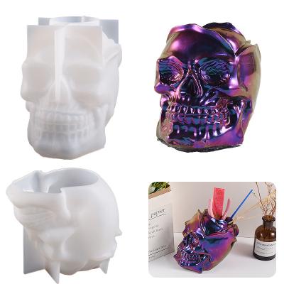 China Crystal Dropper Resin Rose Skull Pen Holder Silicone Mold DIY Gypsum Cement Ornament Grinder for sale