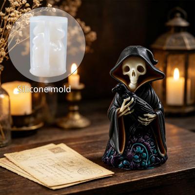 China Cross Border Skull Ghost Holding Crow Wizard Candle Silicone Mold DIY Halloween Gypsum Mold for sale