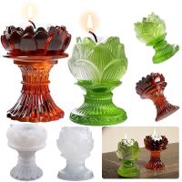 China DIY Crystal Drop Glue Lotus Flower Mirror Base Integrated Candle Holder Ornament Silicone Mold for sale