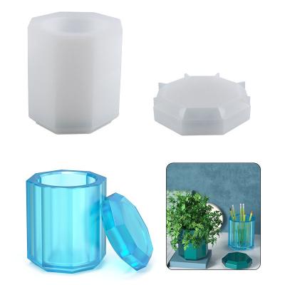 China Crystal Dropper Gypsum DIY Grinding Tool Octagonal Pen Holder Storage Box Silicone Mold Source Wholesale for sale