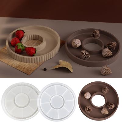 China DIY Adhesive Gypsum Cement Striped Circular Storage Tray With Hollow Striped Tray, Dish, Gypsum Silicone Mold for sale