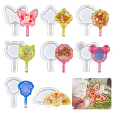 China DIY Crystal Dropping Gel Butterfly Bear Leaf Fan Drifting Sand Pendant Keychain Pendant Silicone Mold for sale