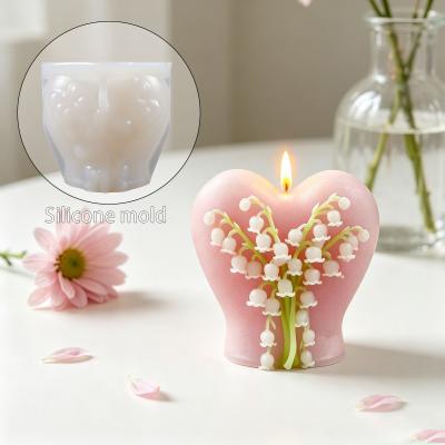 China Cross Border Love Orchid Ornament Silicone Mold DIY Aromatherapy Heart Shaped Candle Table Gypsum Mold for sale