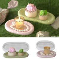 China Diy Oval Cement Gypsum Stone Texture Tray Aromatherapy Dish Storage Tray Ornament Silicone Mold for sale