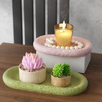 China Diy Oval Cement Gypsum Stone Texture Tray Aromatherapy Dish Storage Tray Ornament Silicone Mold for sale