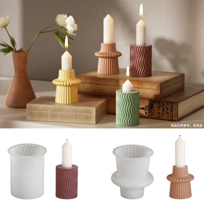 China Nordic Ins Style Striped Cylindrical Candle Holder Silicone Mold DIY Aromatherapy Candle Base Gypsum Mold for sale