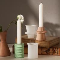 China Nordic Ins Style Striped Cylindrical Candle Holder Silicone Mold DIY Aromatherapy Candle Base Gypsum Mold for sale
